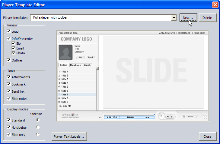 2 The Player Templates Editor